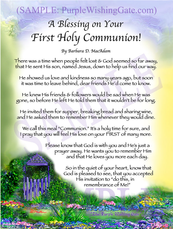 Frameable Blessing for First Holy Communion – Purple Wishing Gate