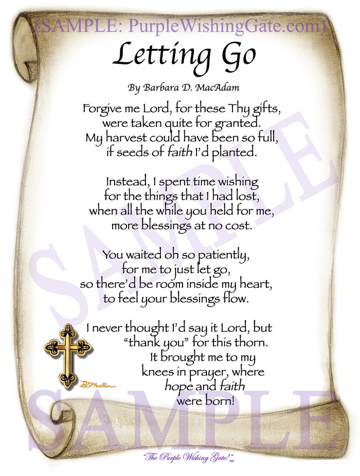 LETTING GO: Framed and Personalized Poem Gift! | PurpleWishingGate